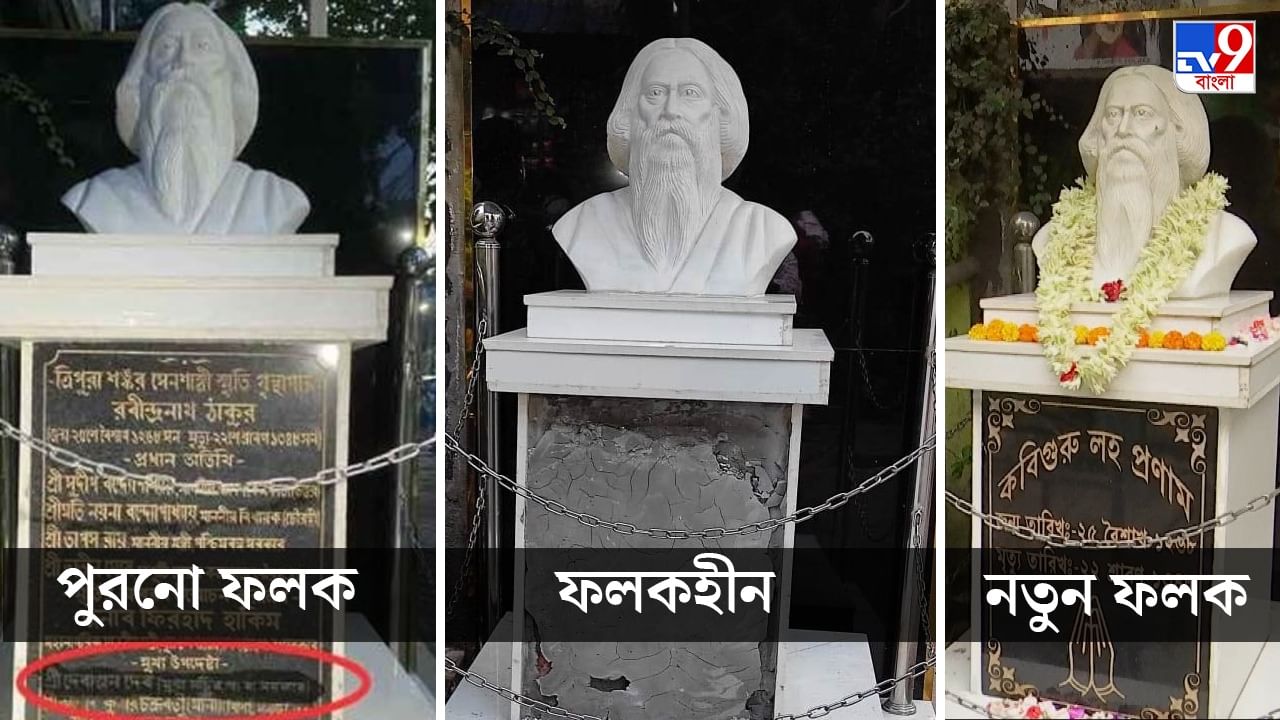Rabindra Statue: ভুয়ো IAS বিতর্কে ফলকহীন হয়েছিল রবীন্দ্রমূর্তি, দু ...