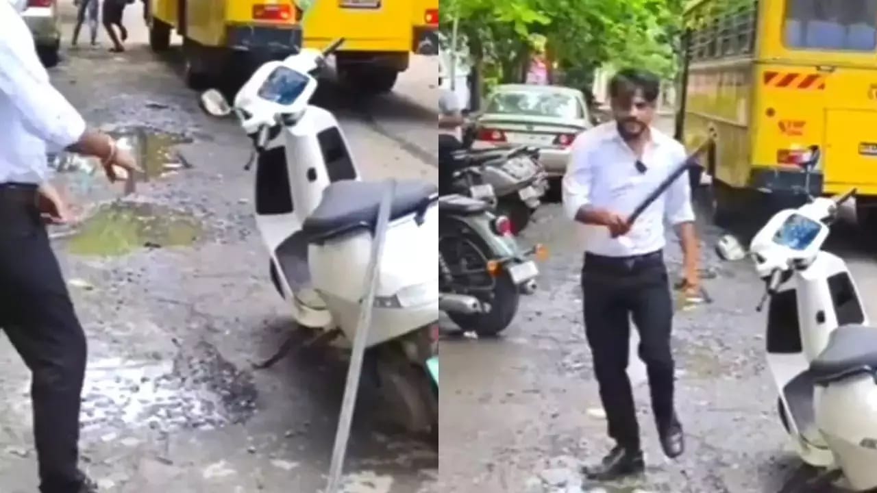 Ola ই-স্কুটারের পারফরম্যান্সে ক্ষুব্ধ, রডের বাড়ি কয়েক ঘা মারলেন চালক ...
