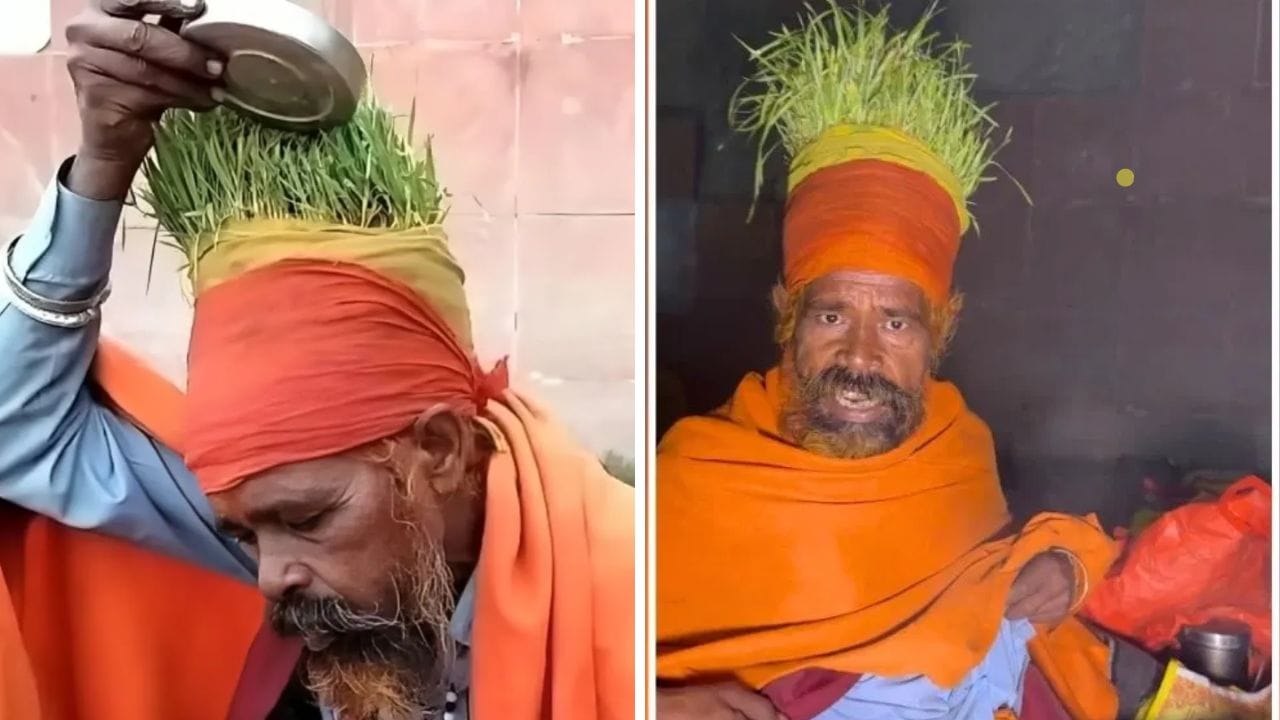 Mahakumbh: মাথার ওপর ফলান গাছ, সে গাছে জলও দেন 'আনাজ বাবা', পাগড়ি ...